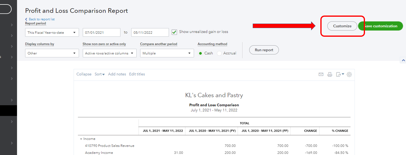 Year over year income on home page and P & L Comparison Doesn't show ...