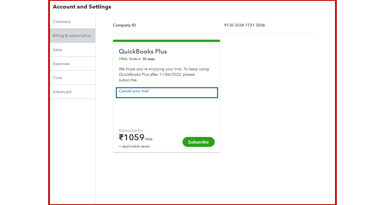 Setting up my trial but QB assumed I am based in I...