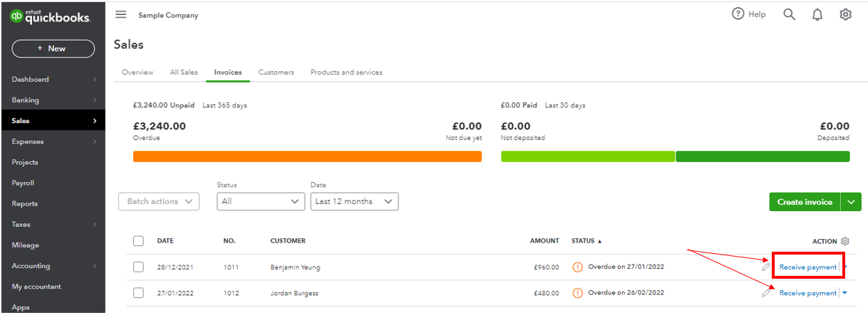 If you receive payment how do you mark the invoice as paid?