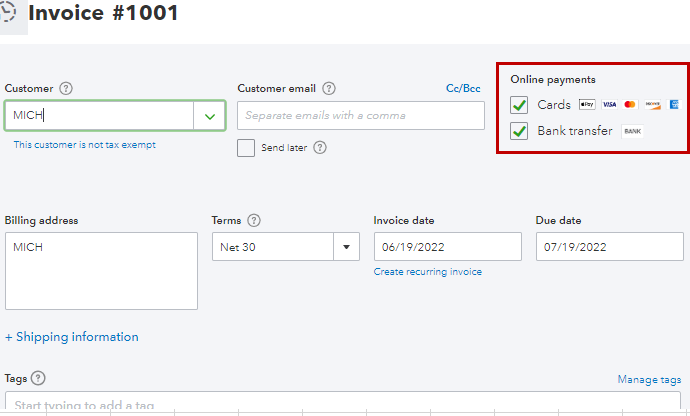 Invoice Upload - set payment method