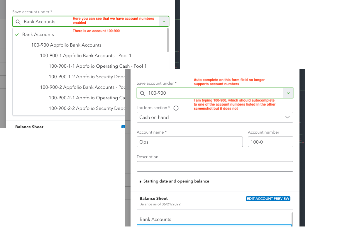 New account config user interface - no searching by account numbers