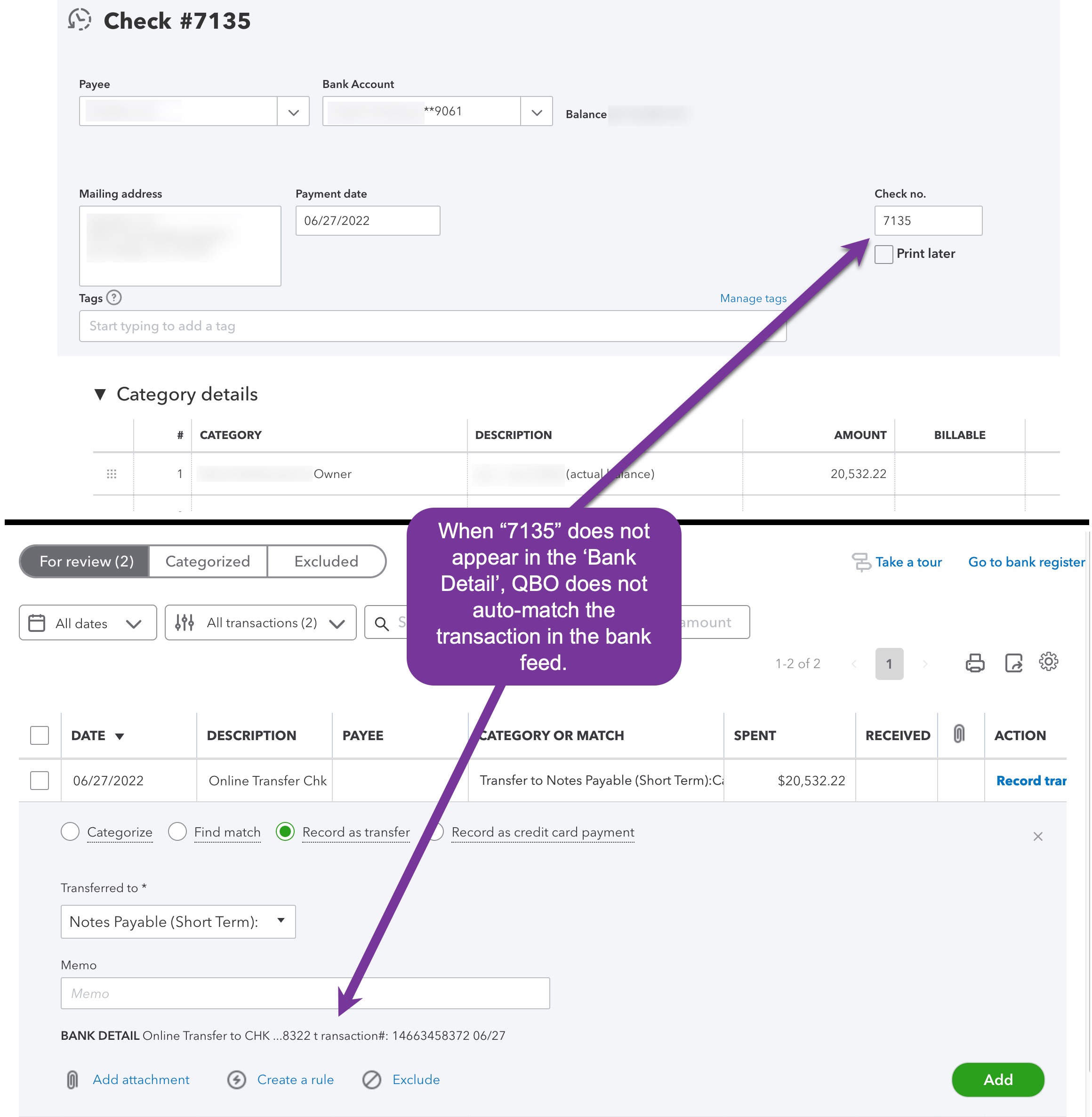 QB Checks Not Matching Bank Download