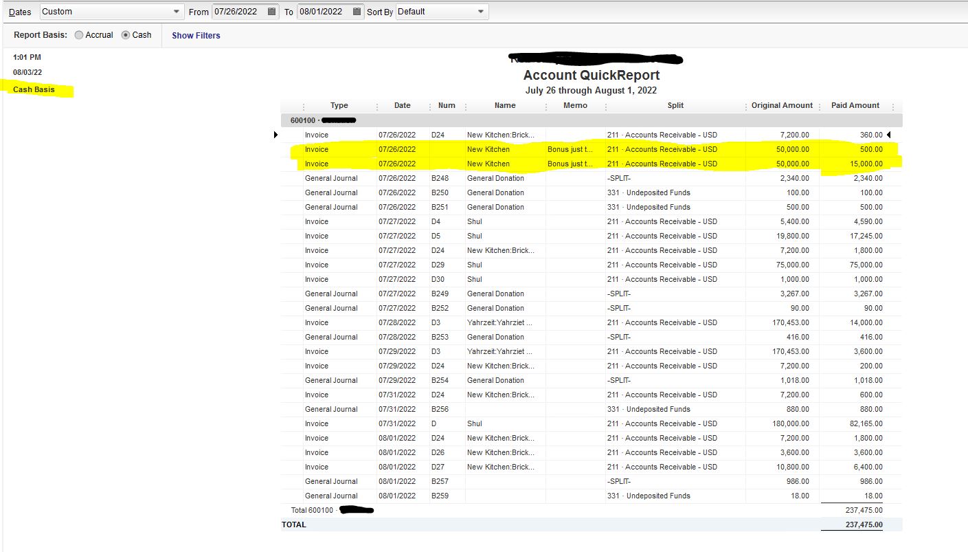 Solved: Cash Account QuickReport