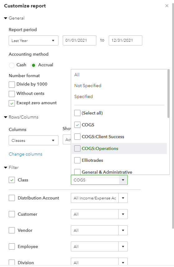 Is there a way to customize the P&L report to show Class at the roll up ...
