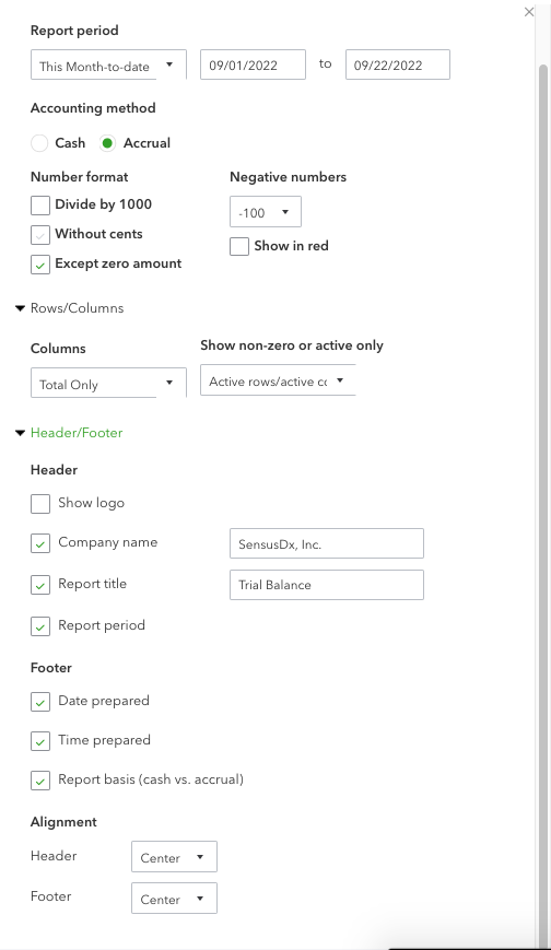 trial balance by each business