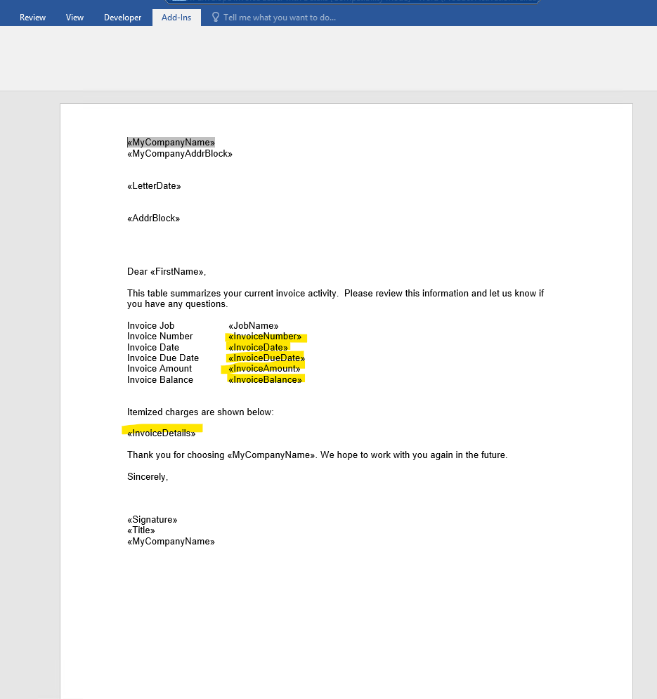 Letter Templates - Invalid Field String