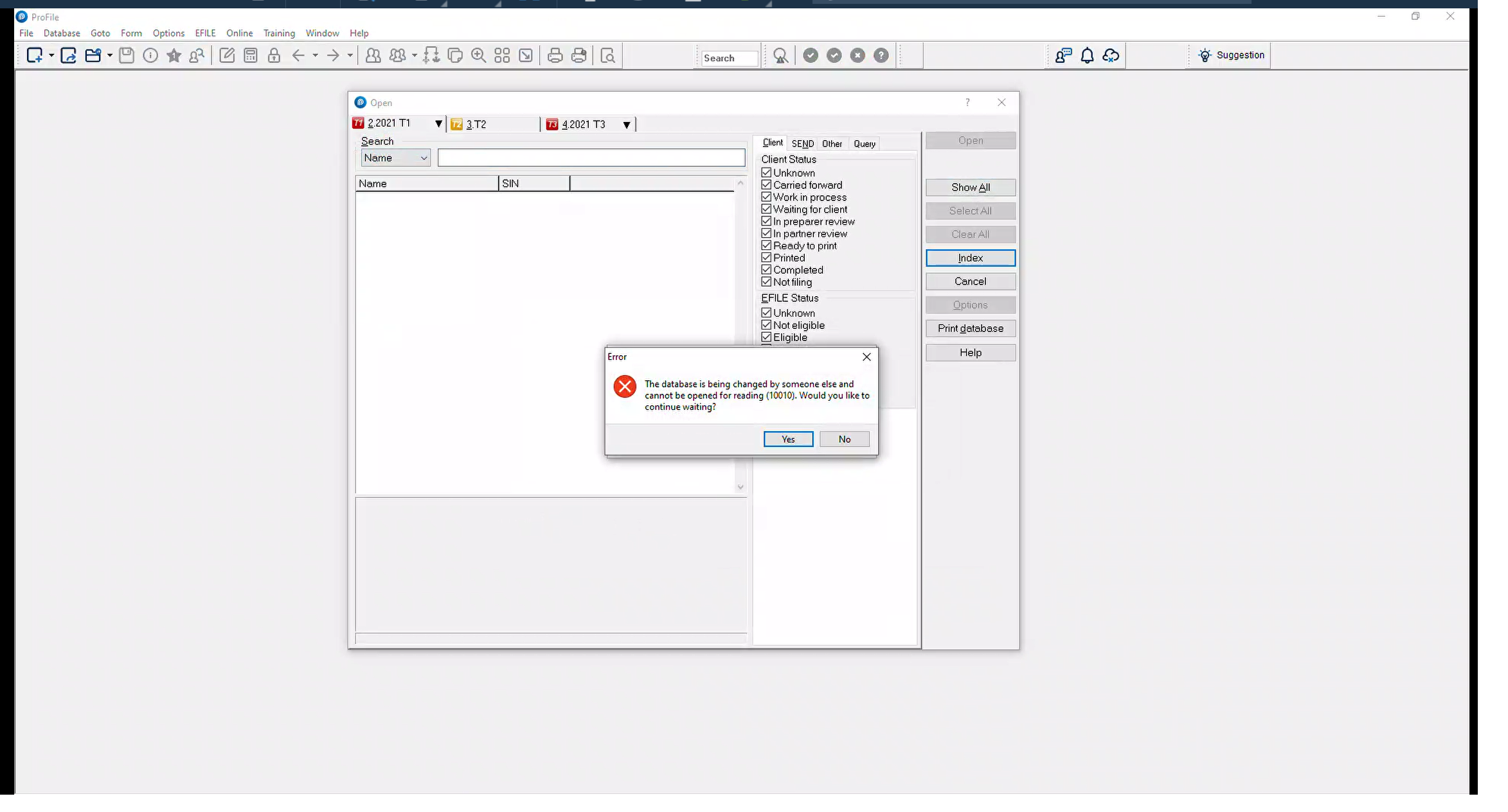 Profile T1 (v2022.0.0): Multiple Problems (Classic Database)