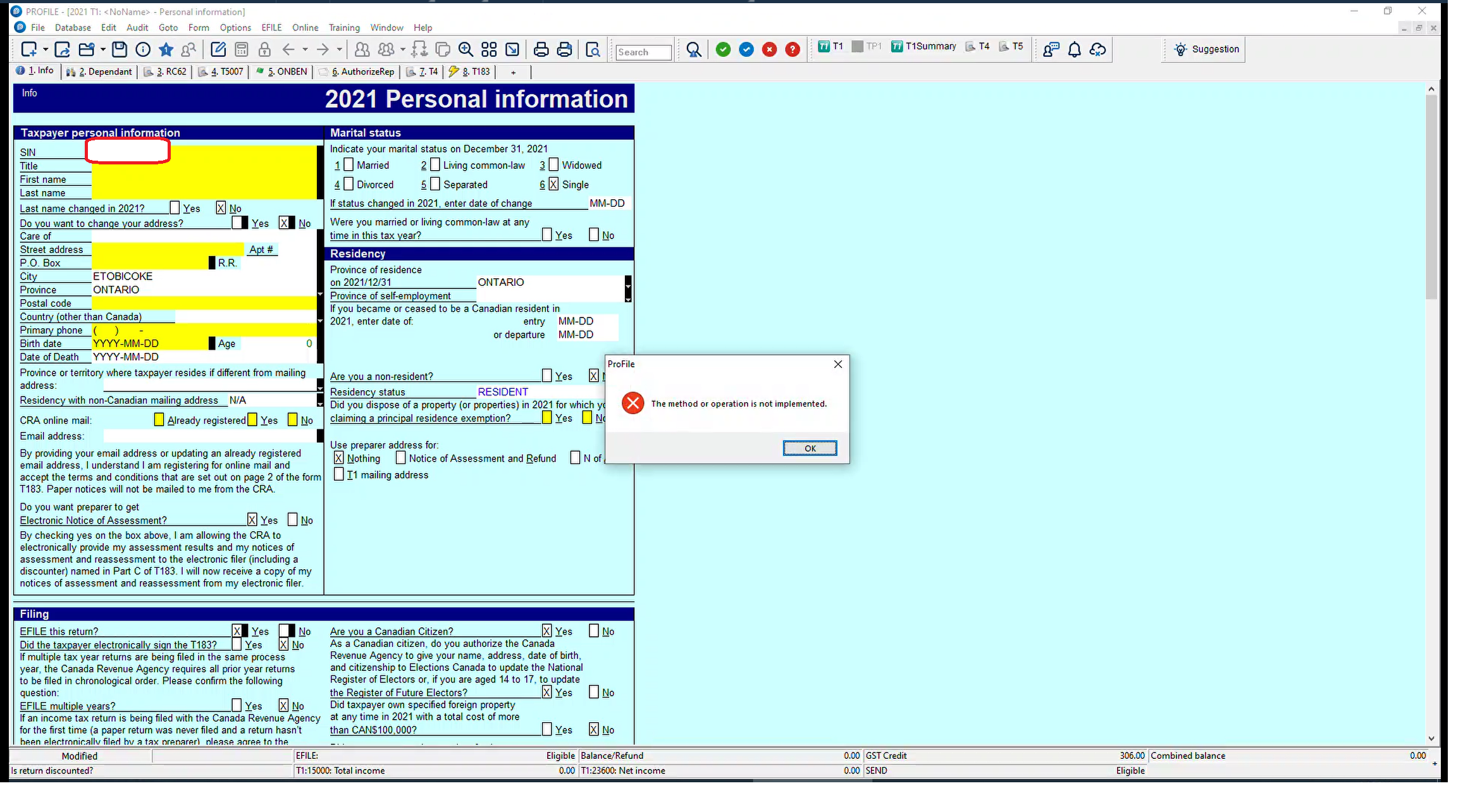 Profile T1 (v2022.0.0): Multiple Problems (Classic Database)