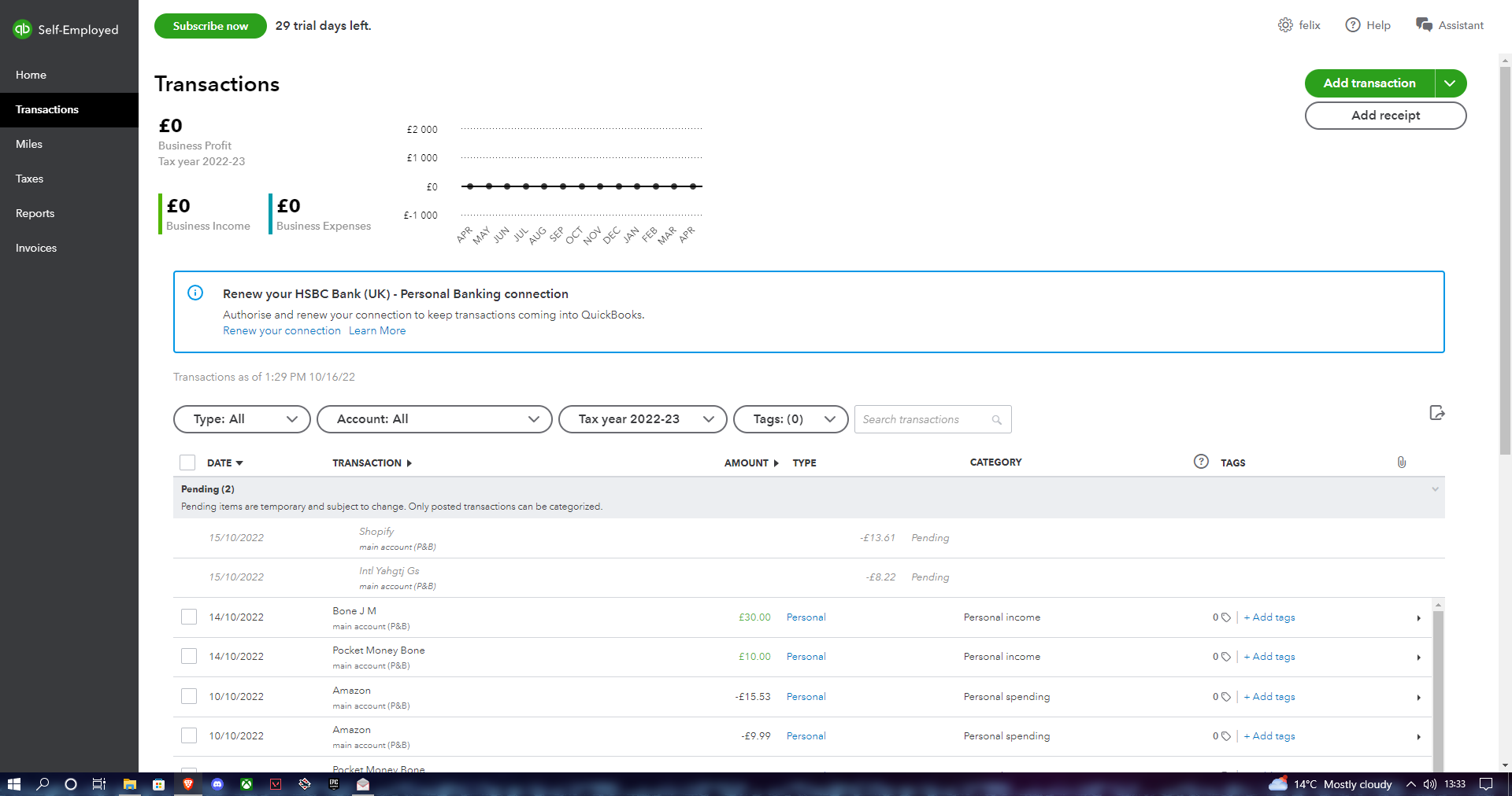 pending transactions