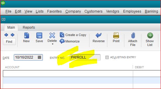 QuickBooks Enterprise General Journal "entry number" -- clear memory