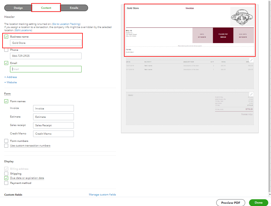 How do I customise the PDF invoice name to reflect our company and the ...