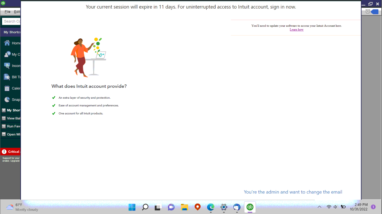 Can't sign into Intuit account in Quickbooks Desktop Pro 2018