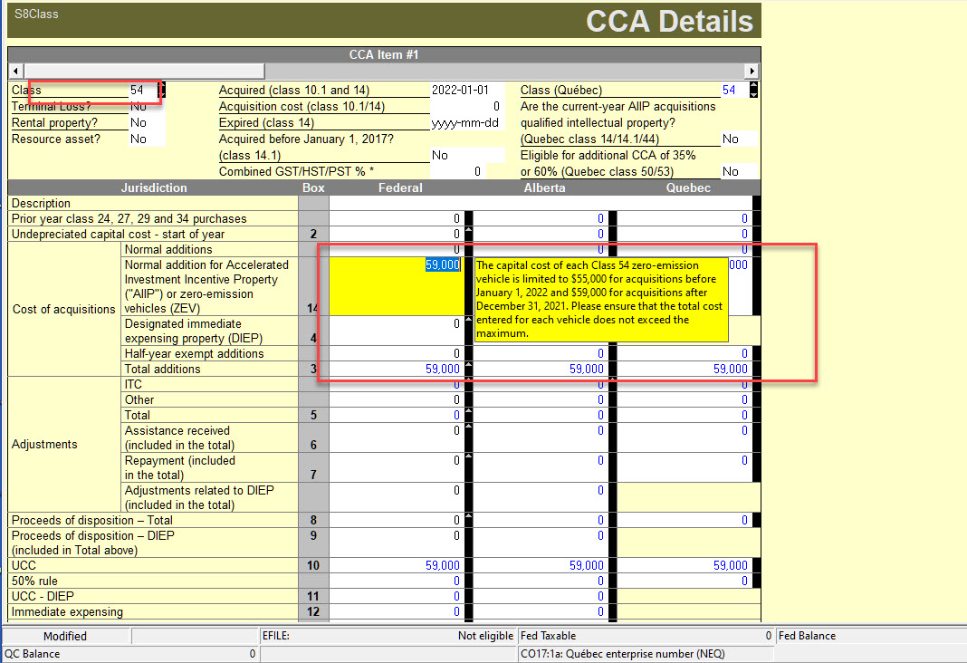 T2 Schedule S8S difference for Class 54 (EV) addition costing over $55,000
