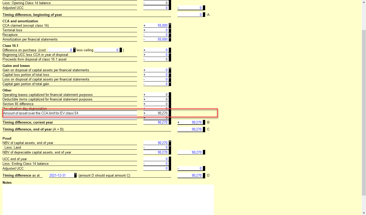 T2 Schedule S8S difference for Class 54 (EV) addition costing over $55,000