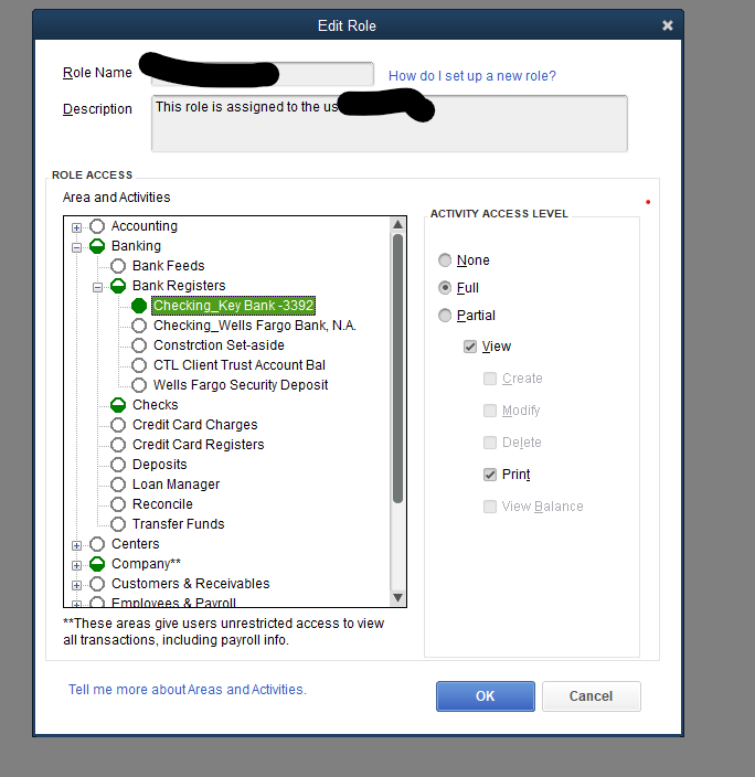 How do I setup a limited access user to write checks and view checks ...