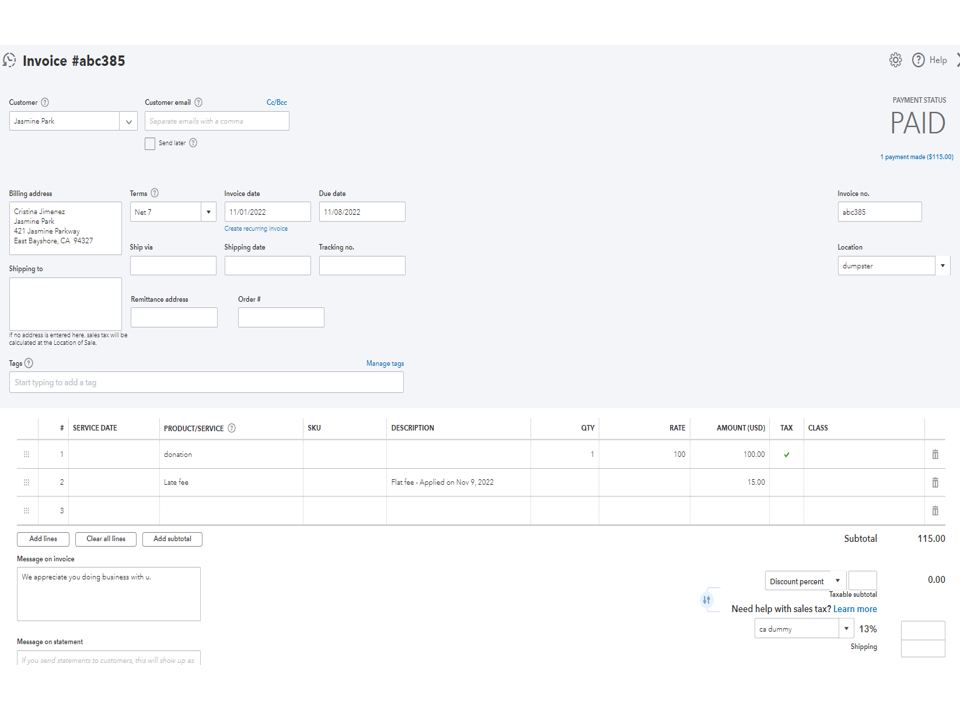 Printing a Paid Invoice