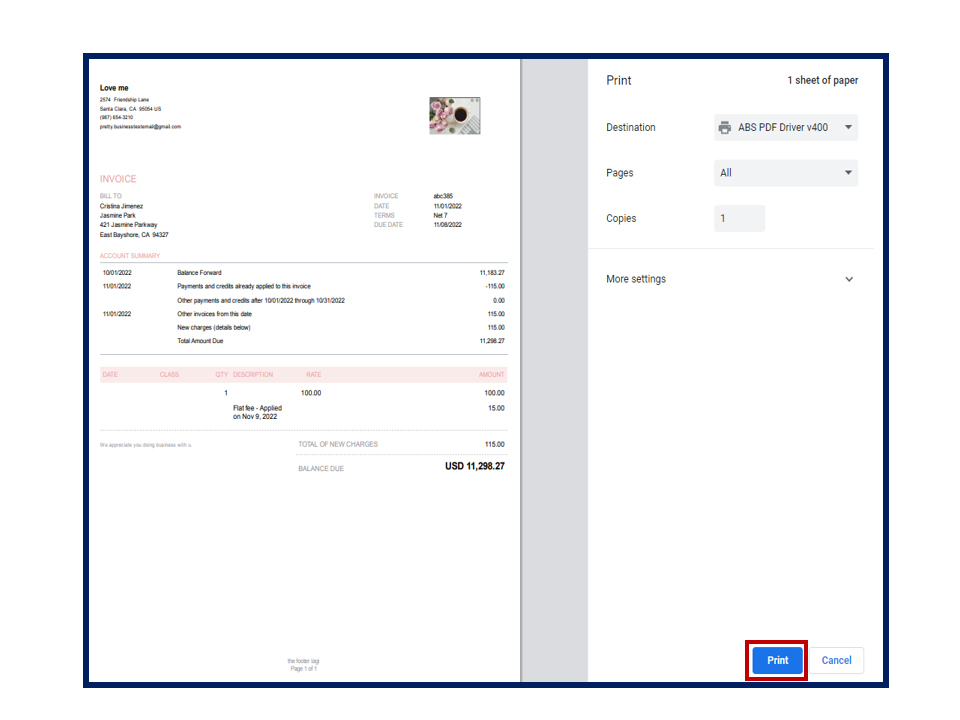 Printing a Paid Invoice