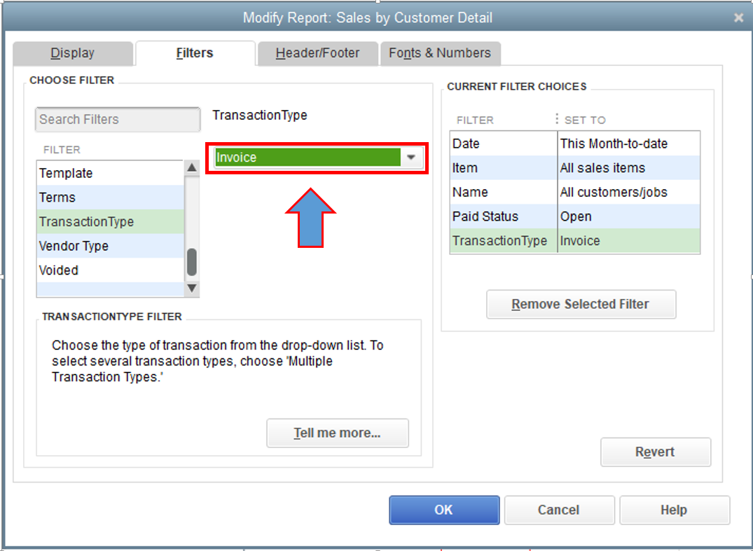 AR detailed report showing items purchased