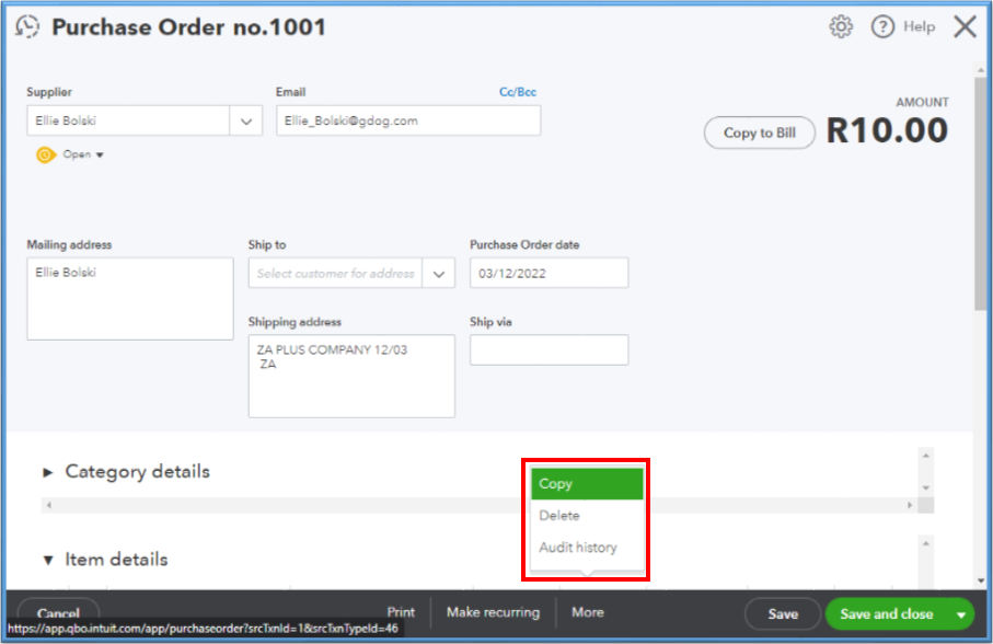 How do I "Copy to Bill" part of a PO | QuickBooks Community