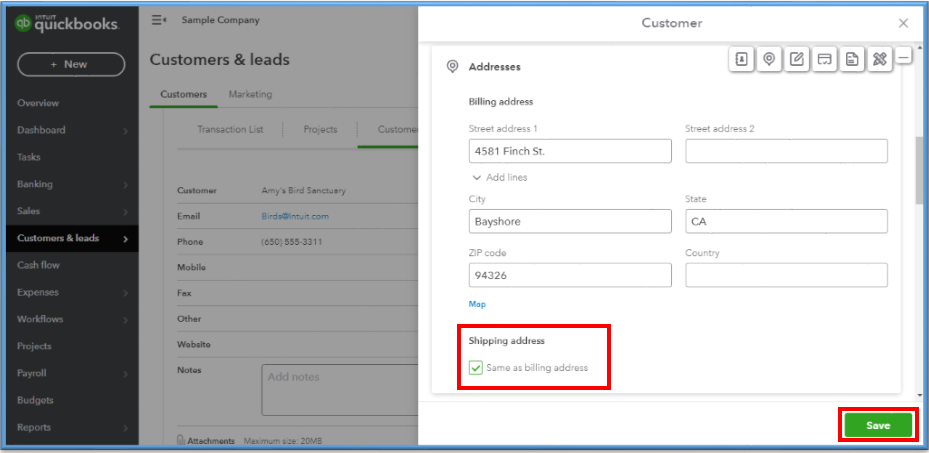 We are still having issues with quickbooks putting a shipping address ...