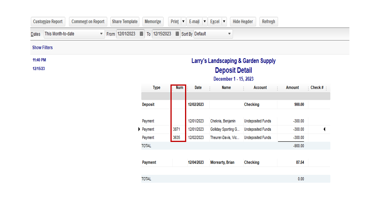 I need a deposit detail report that includes check numbers