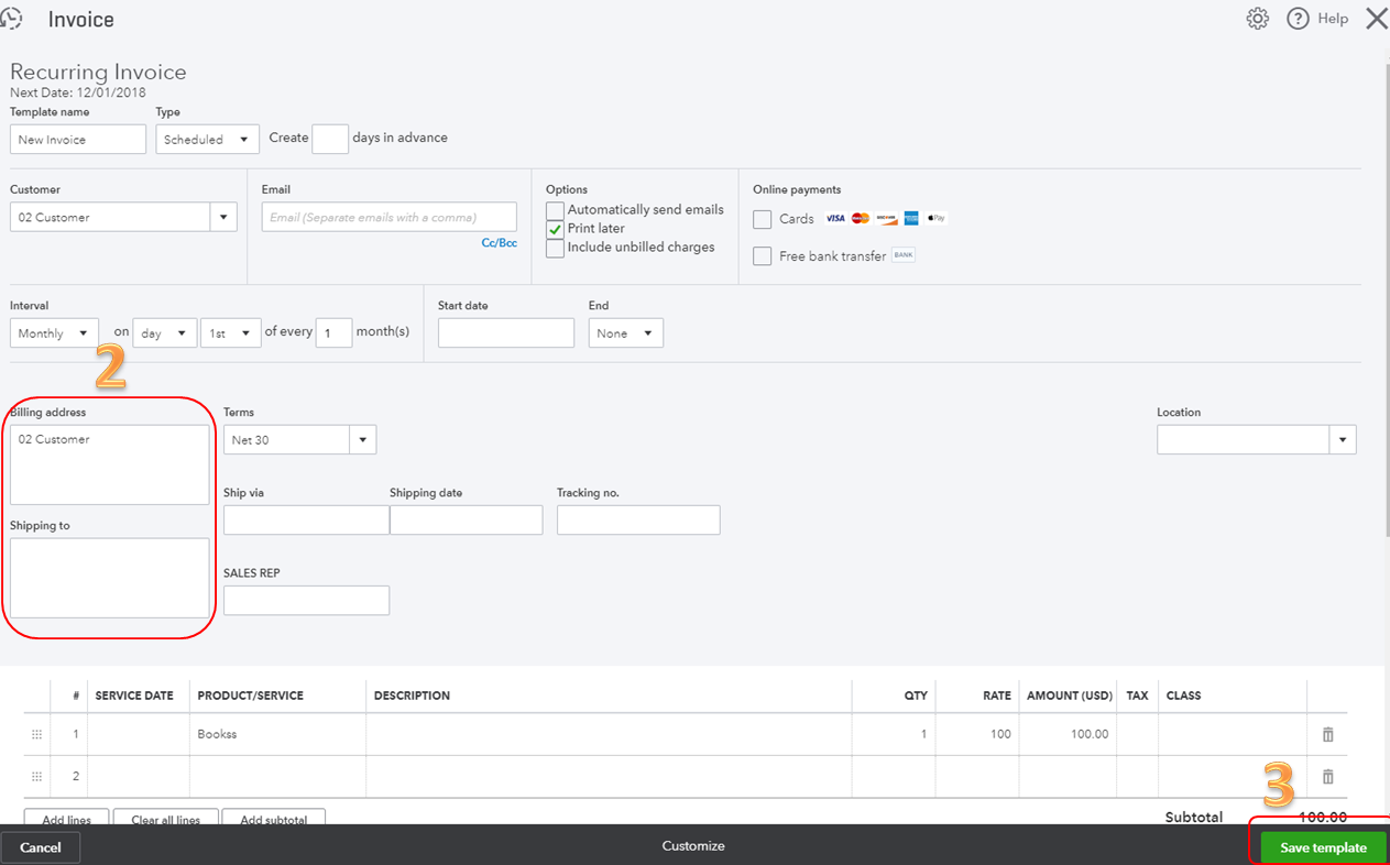 How do I update the remit to address on a reoccurring invoice template ...