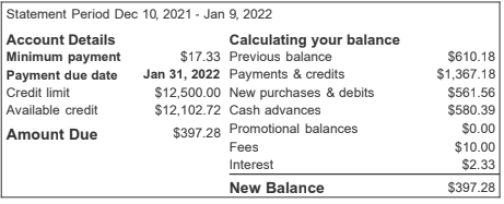 Credit card beginning balance