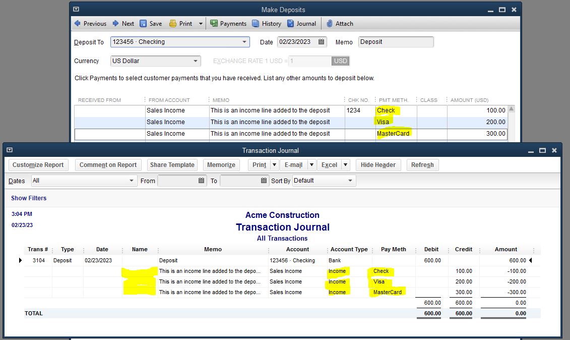 Solved: QBS payment methods to work with basic deposits or reports