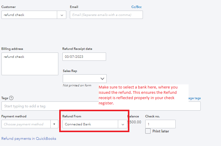 Issued refund Check to Customer - how do i link it to the customer to ...