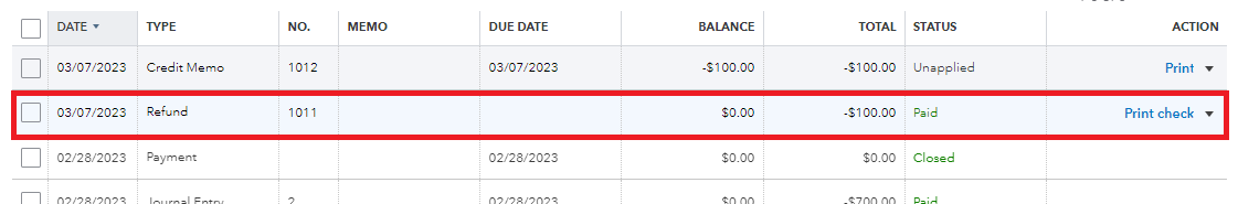 Issued refund Check to Customer - how do i link it to the customer to ...