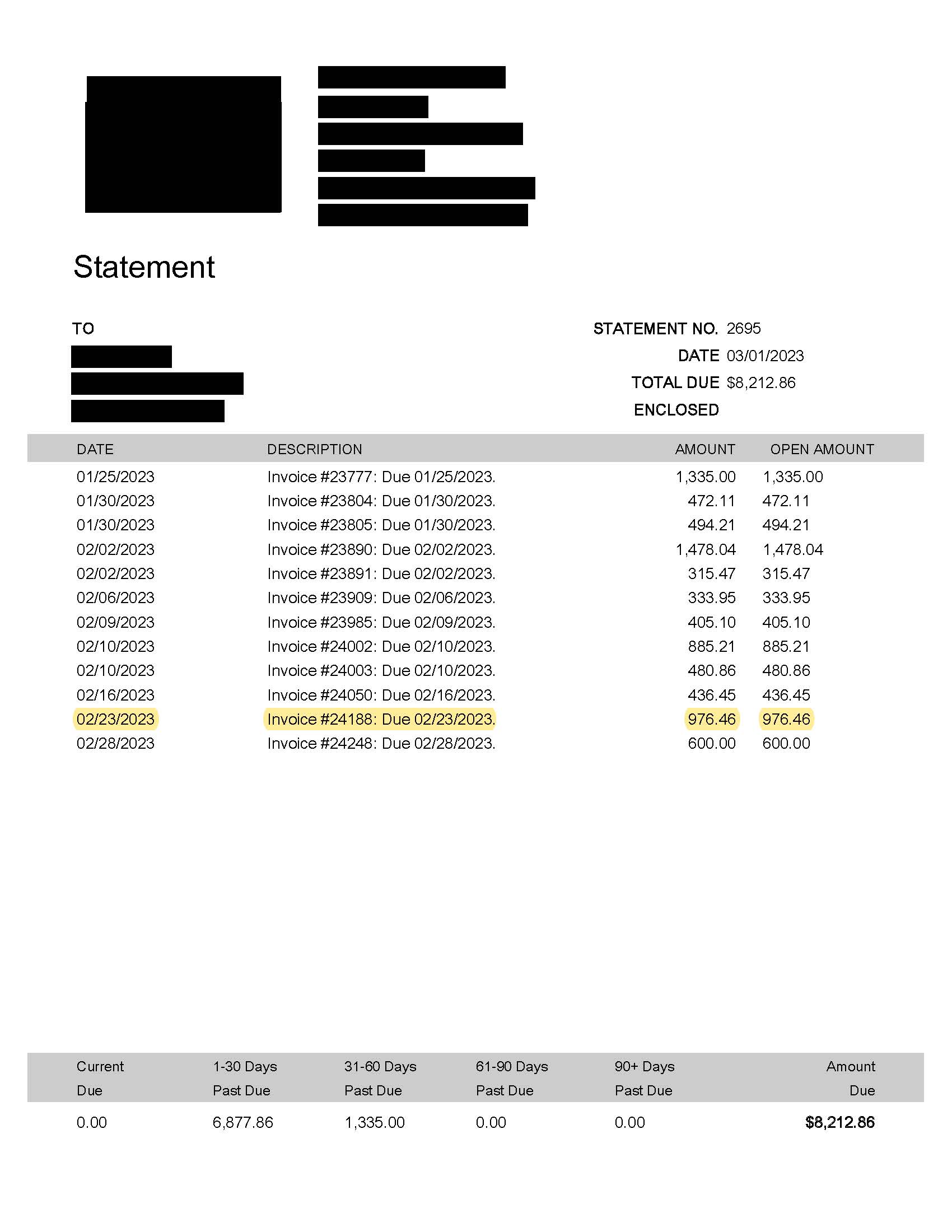 Customer statement reflects incorrect invoice amount