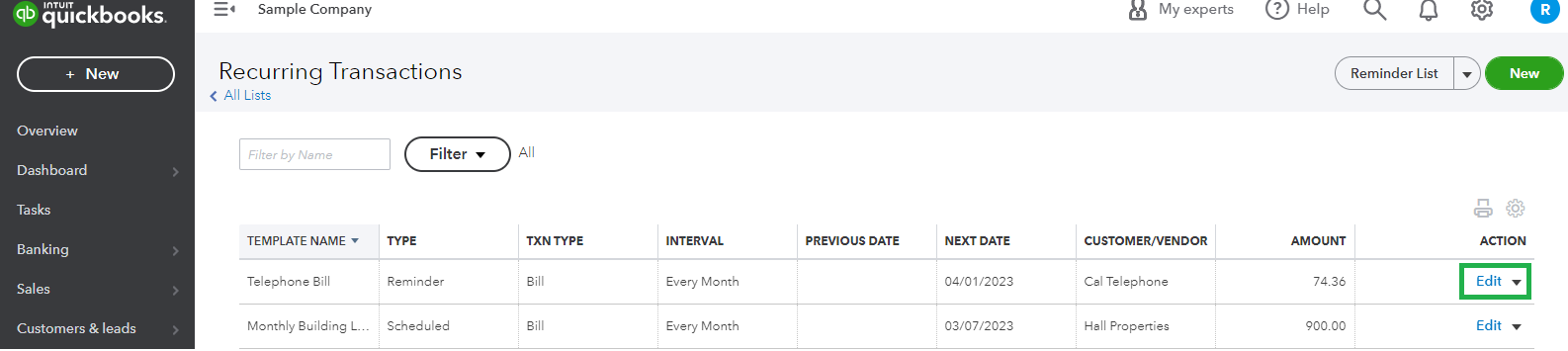 Batch update Recurring transactions