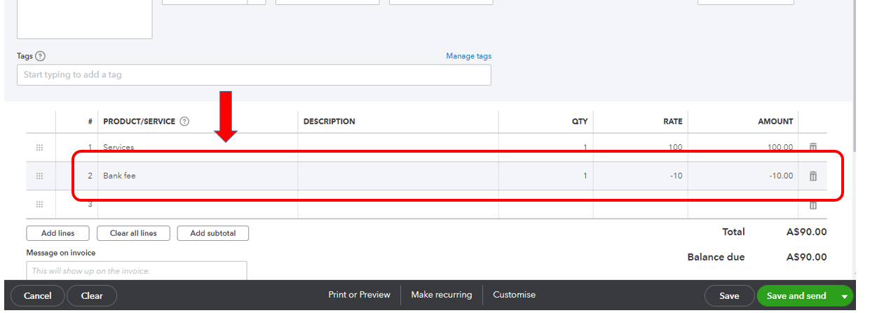 Dealing with a hidden charge on a customer invoice payment