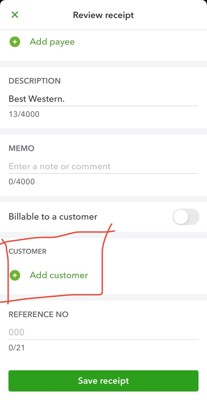 Add Customer (Project) to Snap receipt / Edit receipt details function ...