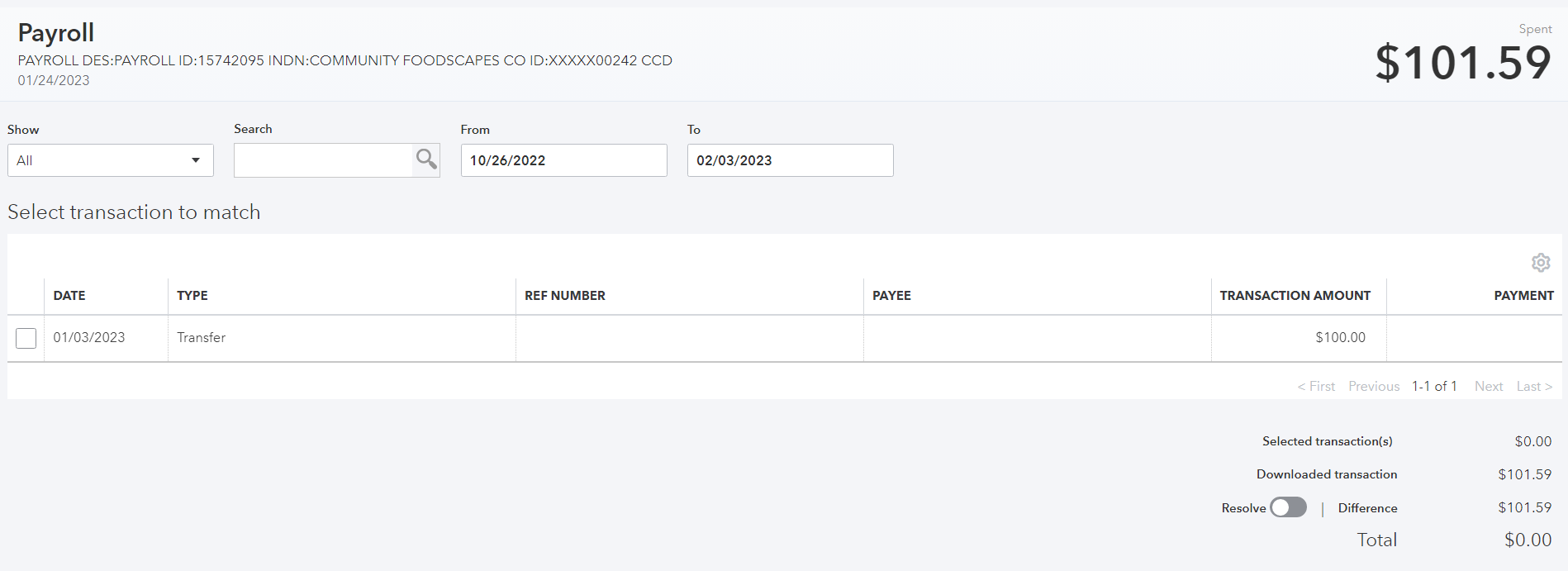 Payroll Expenses showing from Banking & Pay Check