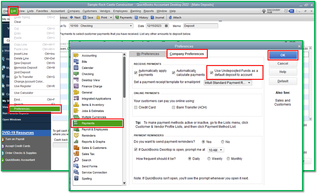 Solved: Changing the default deposit account