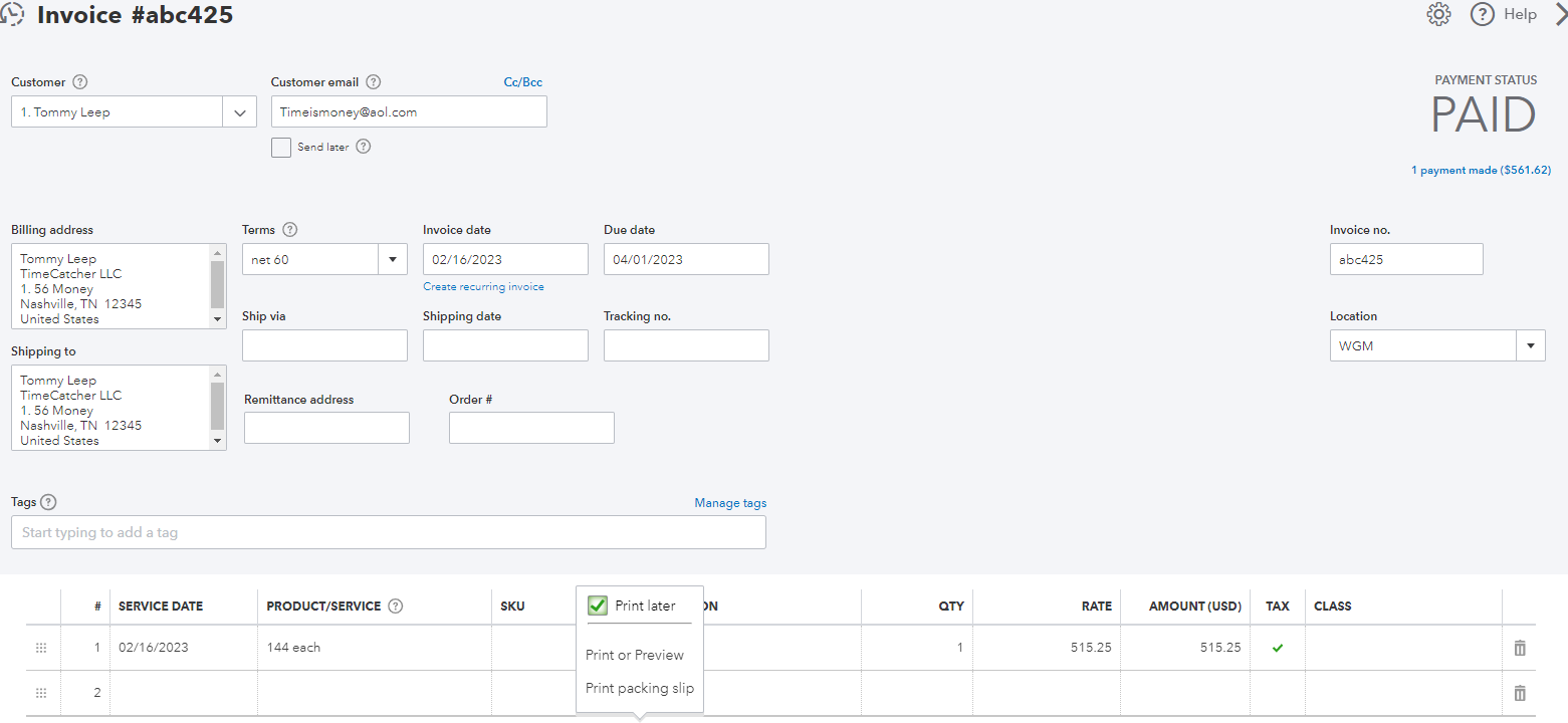 Removing invoices from print queue