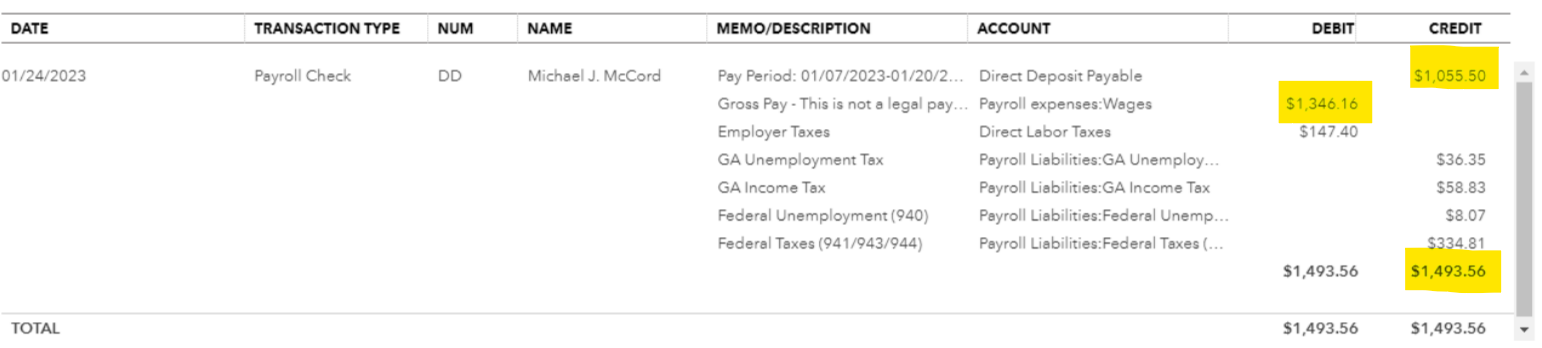 Payroll Expenses showing from Banking & Pay Check