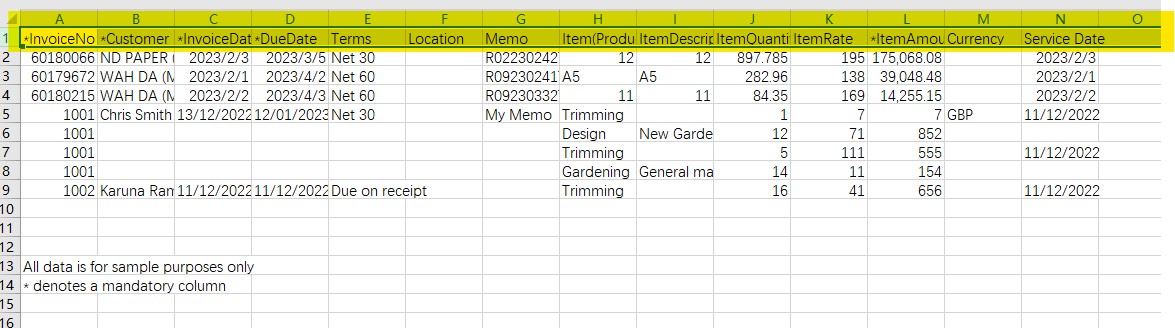 How to modify sample invoice import in QuickBooks? To add Shipping date, tracking no., and BL ...