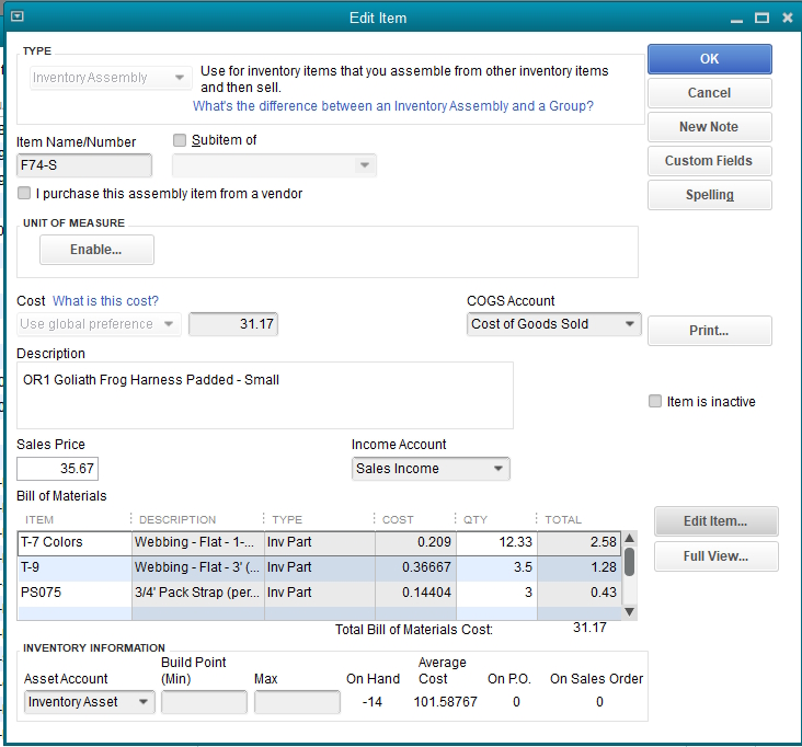 COGS for an assembly item