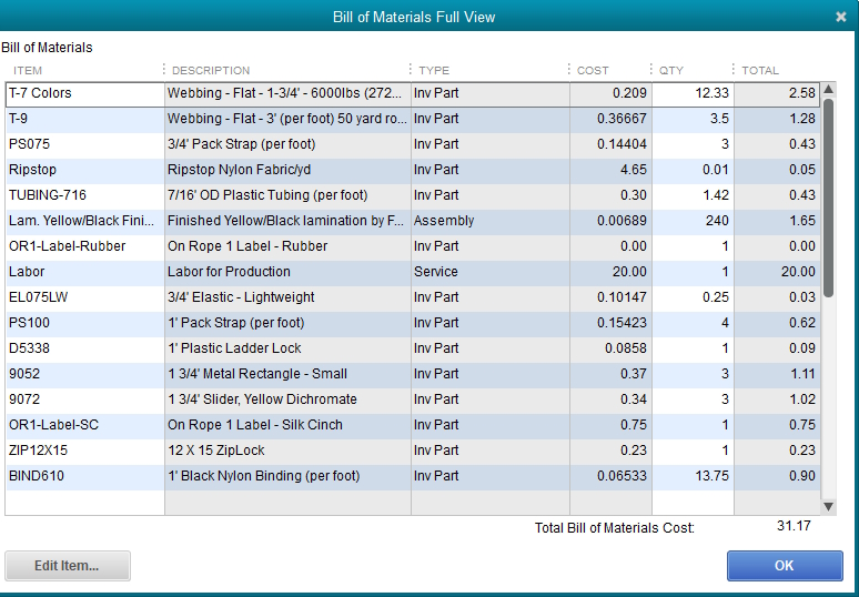 COGS for an assembly item