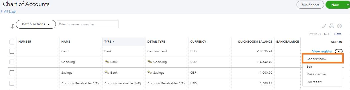 Setting up bank feeds with an existing bank account