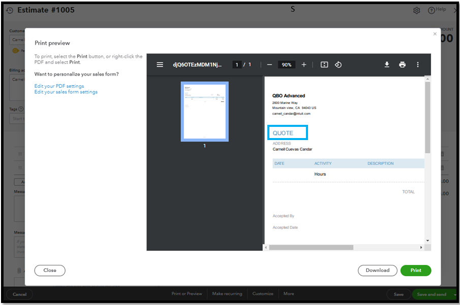Customized Estimate Template is View Only | QuickBooks Community