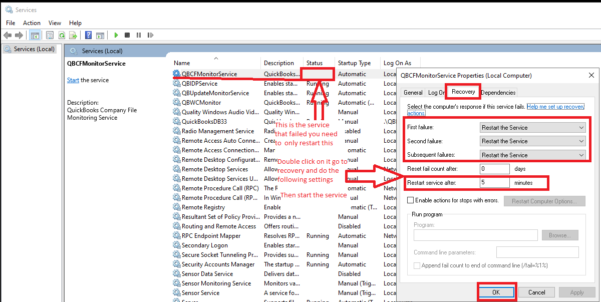 Having to click Start Scan in QB DB Server Manager when QB stops working