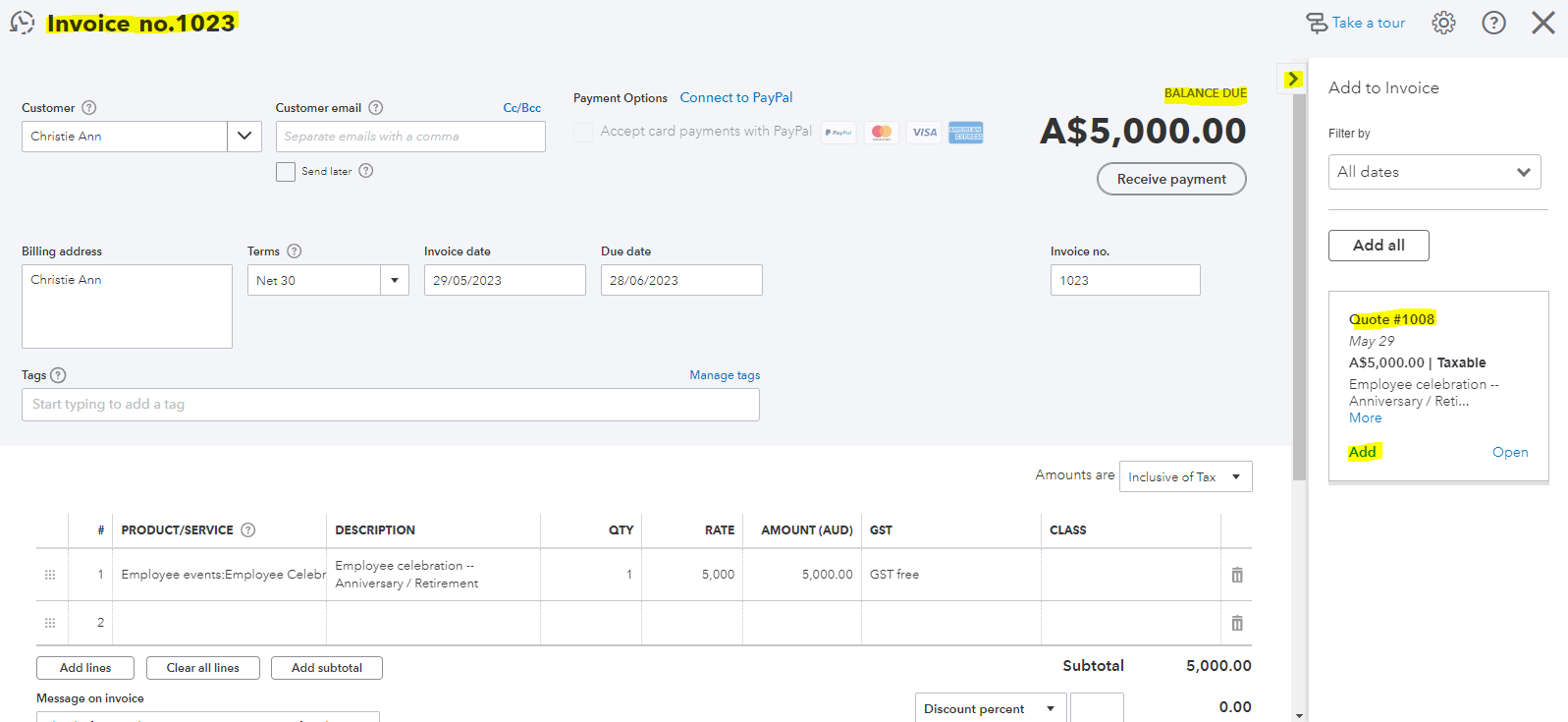 How do I create a quote from an existing invoice