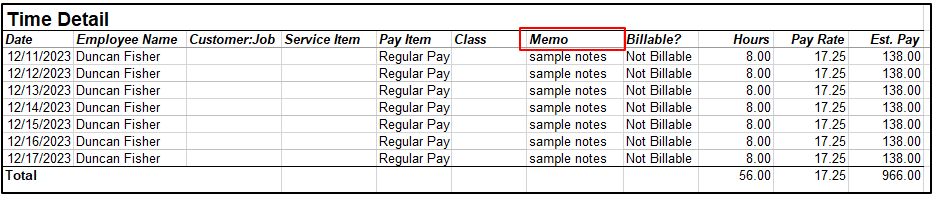 Exporting timesheet to Excel