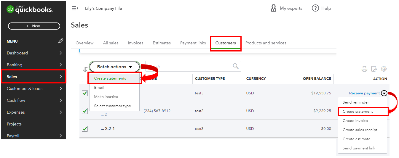 income by customer summary report