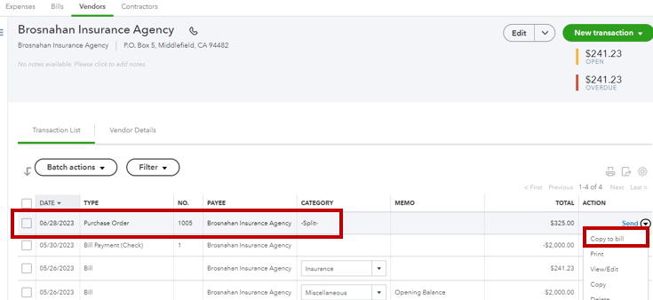 How do I enter goods received not yet invoiced in Quickbooks Online?