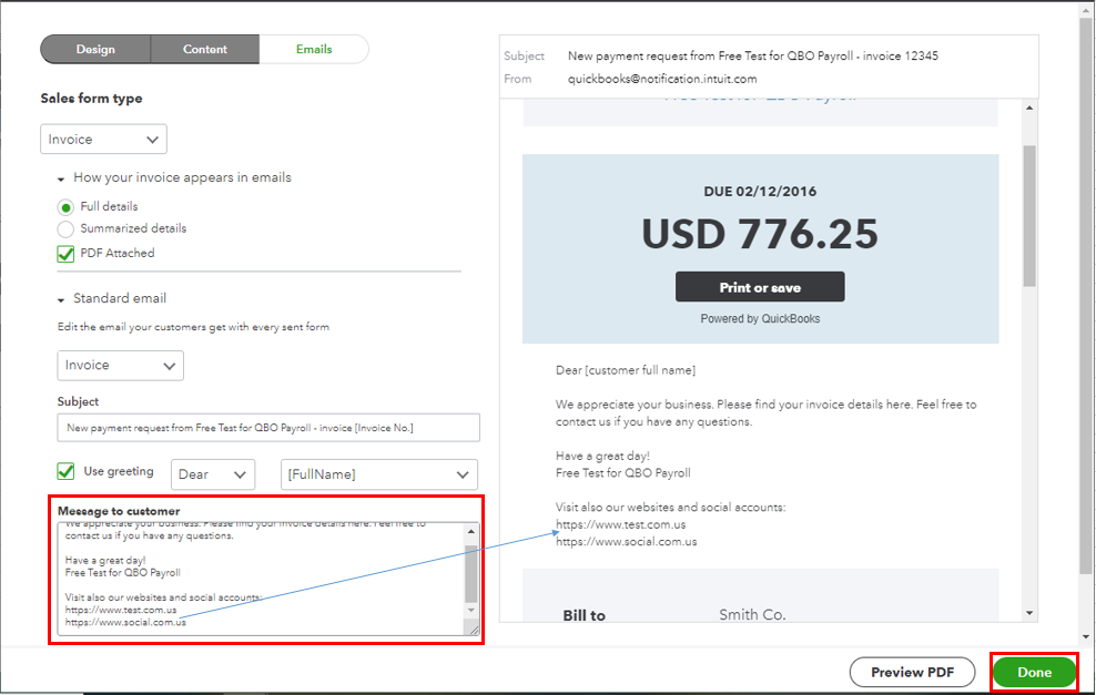 How can I add a hyperlink to my invoices?