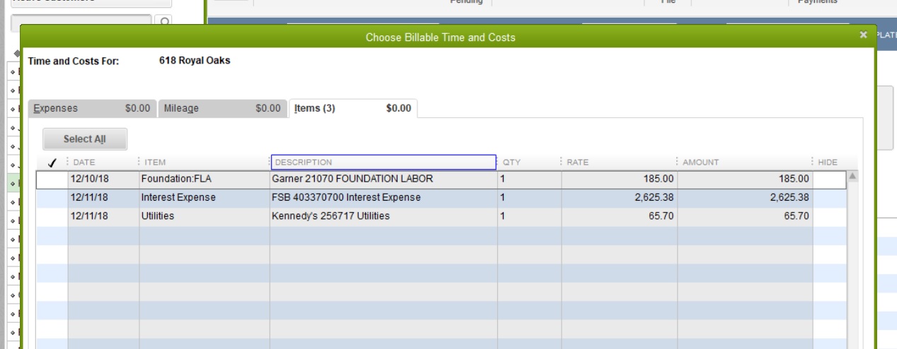How to copy description from entered bill to invoice